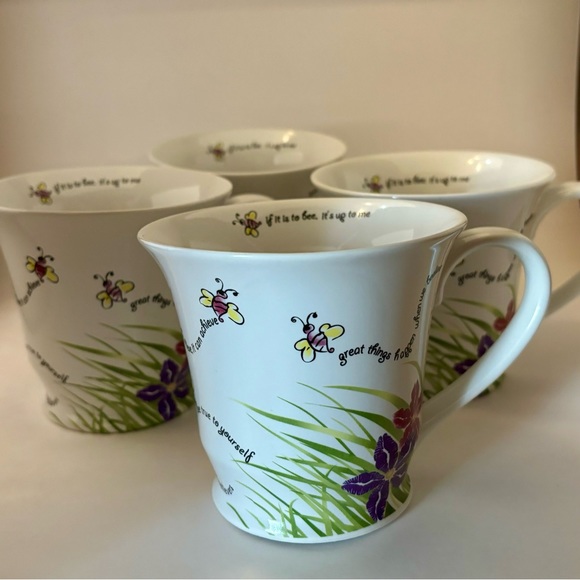 Mary Kay | Dining | Set Of 4 Mary Kay White Coffee Mugs With Bees And ...
